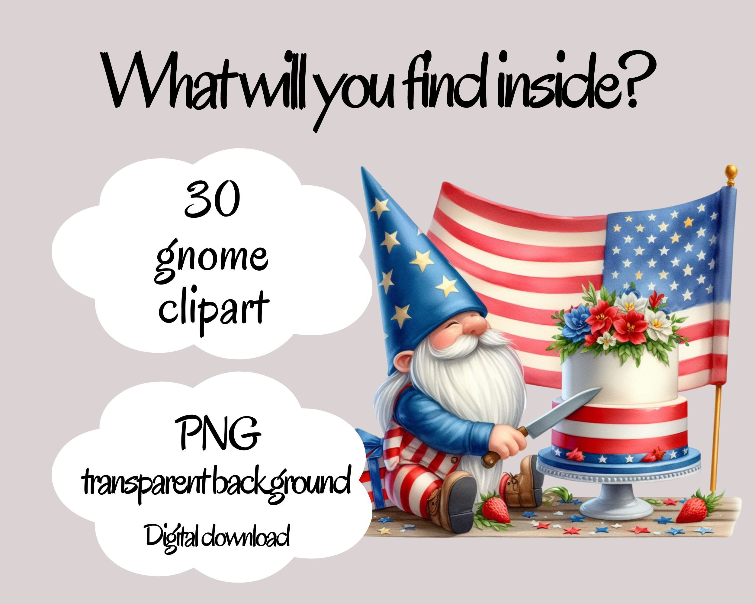 Patriotic Gnome Clipart, American Flag, USA Gnome, Watercolor Clipart ...