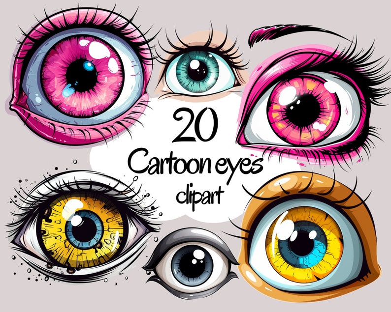 Cartoon Eyes PNG Clip Arts Bundle, Transparent Watercolor Vision and ...