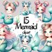 Mermaid Clipart Bundle, Watercolor Cute Mermaid Clipart Png, Cute Sea ...