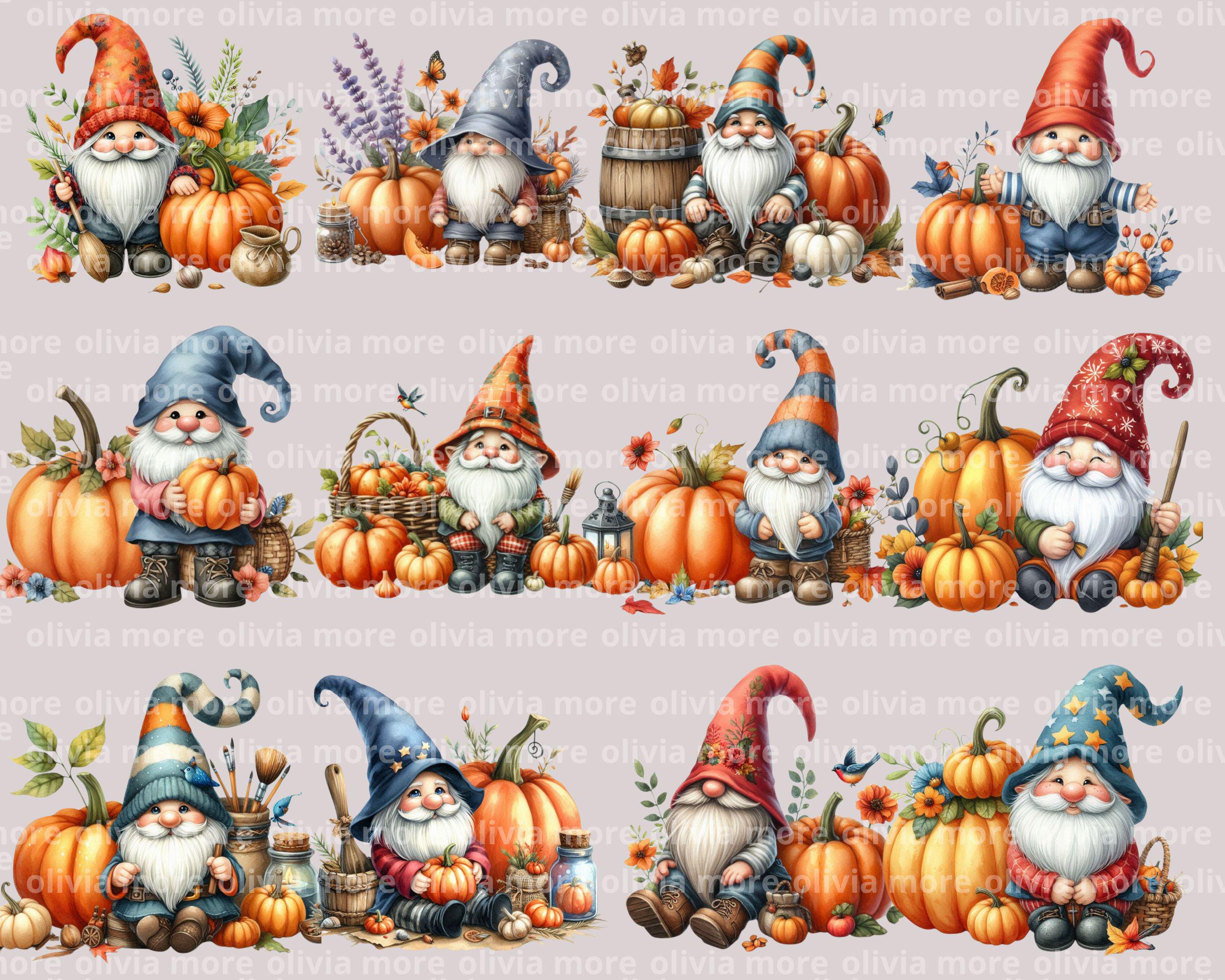 Autumn Gnome Fall Gnome Clipart Bundle Transparent Background Digital ...