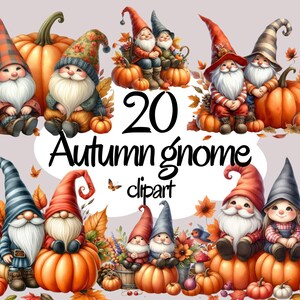 Watercolor Fall Gnome Clipart, PNG Bundle, Fall Gnome Png, Autumn Gnome ...