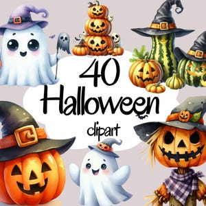 Watercolor Halloween Clipart, Pumpkin Png, Ghost Png, Scarecrow Png ...