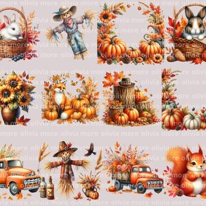 Autumn Elements Clipart Watercolor Autumn Clipart, Cute Pumpkin Clipart ...