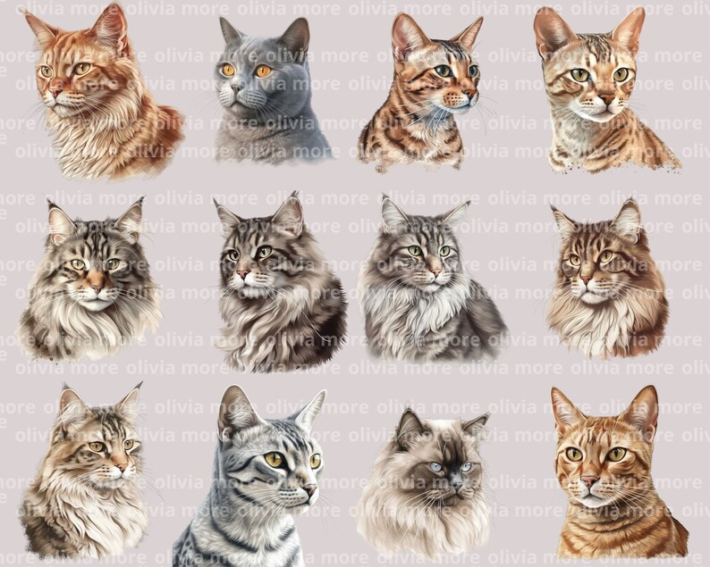 Watercolor Cat Breeds Clipart Cat Lovers, Portrait Cat, British ...