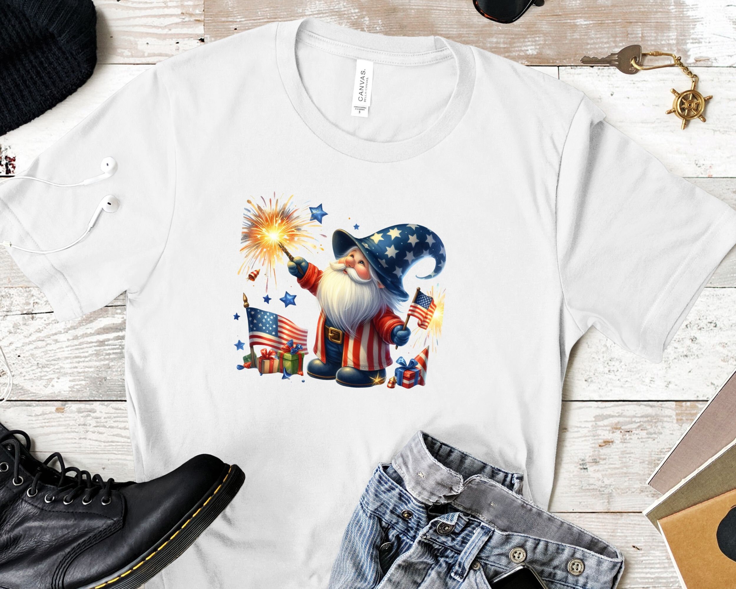 Patriotic Gnome Clipart, American Flag, USA Gnome, Watercolor Clipart ...