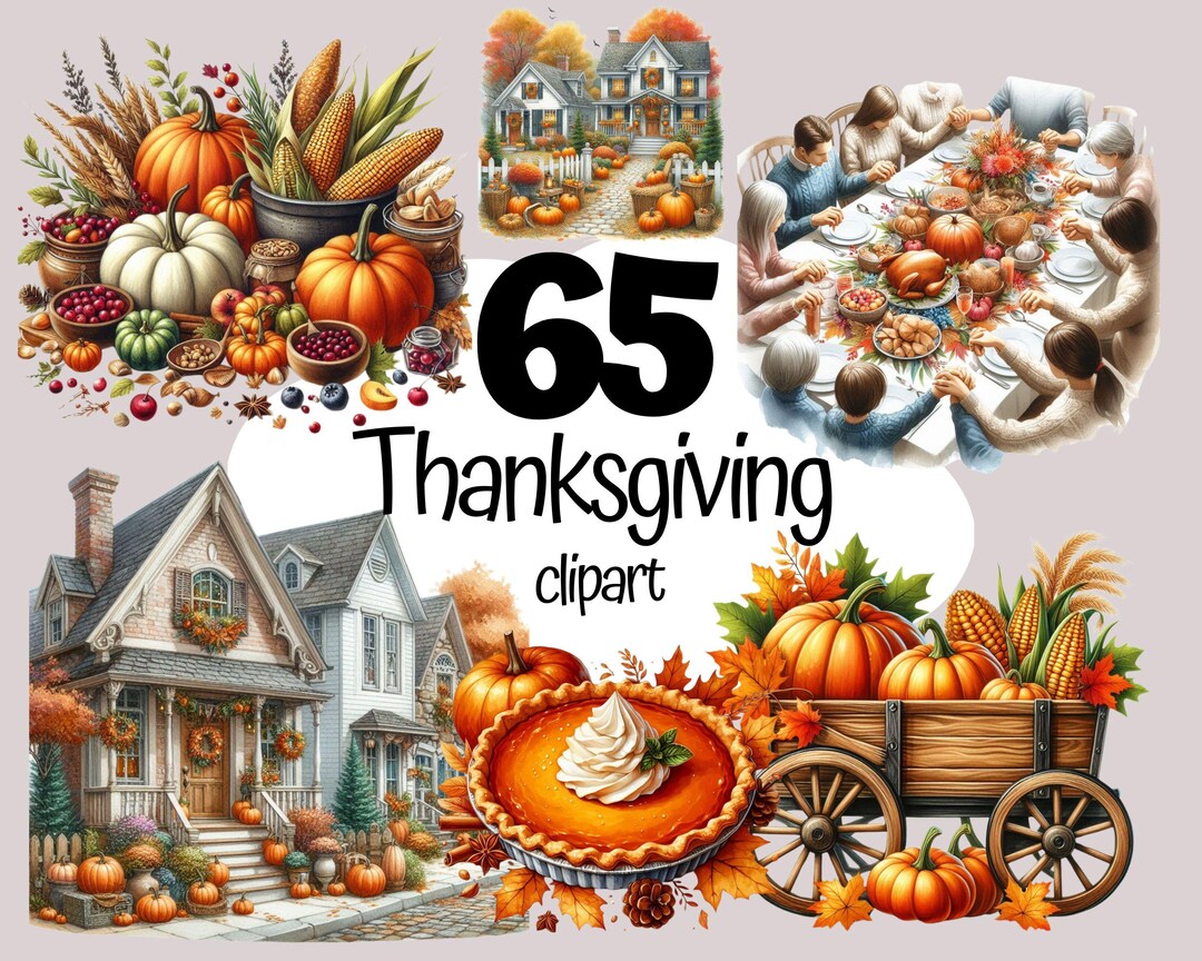 65 Thanksgiving Watercolor Clipart Bundle PNG Grateful Festive Images ...