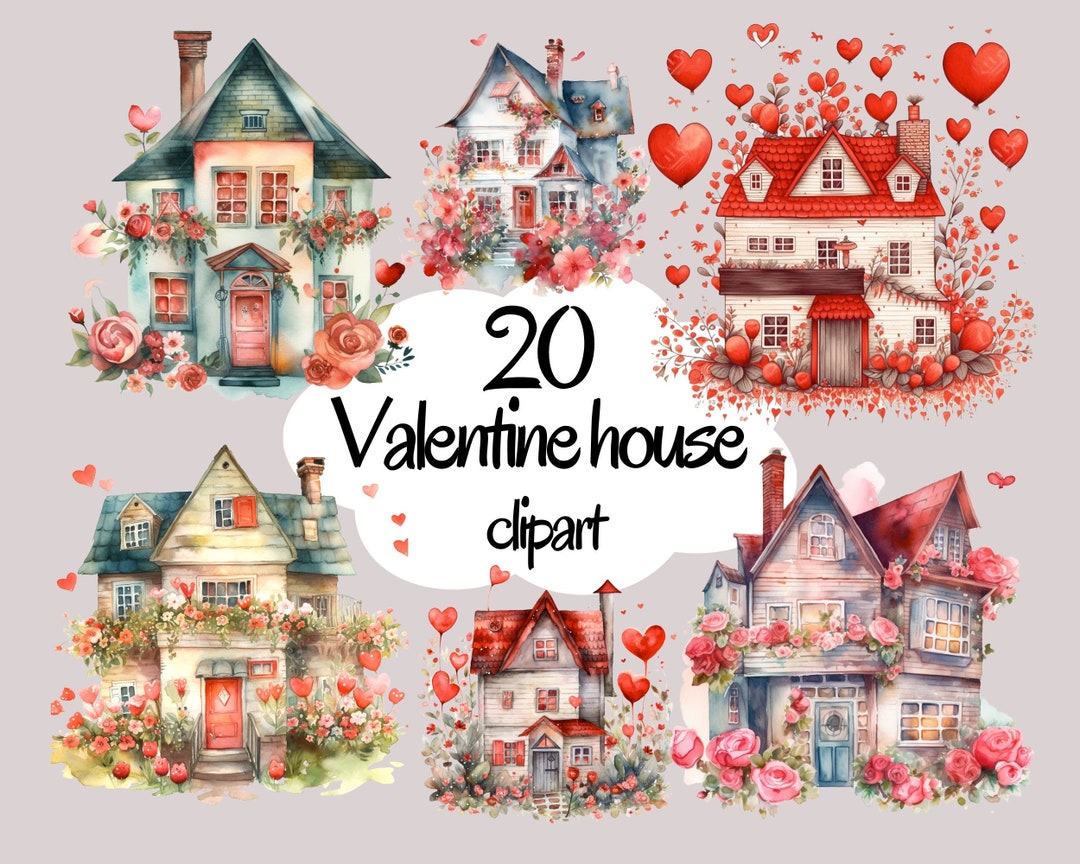 Watercolor Valentine's Day Clipart Love House, Elements Romantic ...