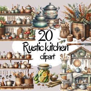 Watercolor Rustic Kitchen Clipart, Rustic Cooking Clipart Bundle ...