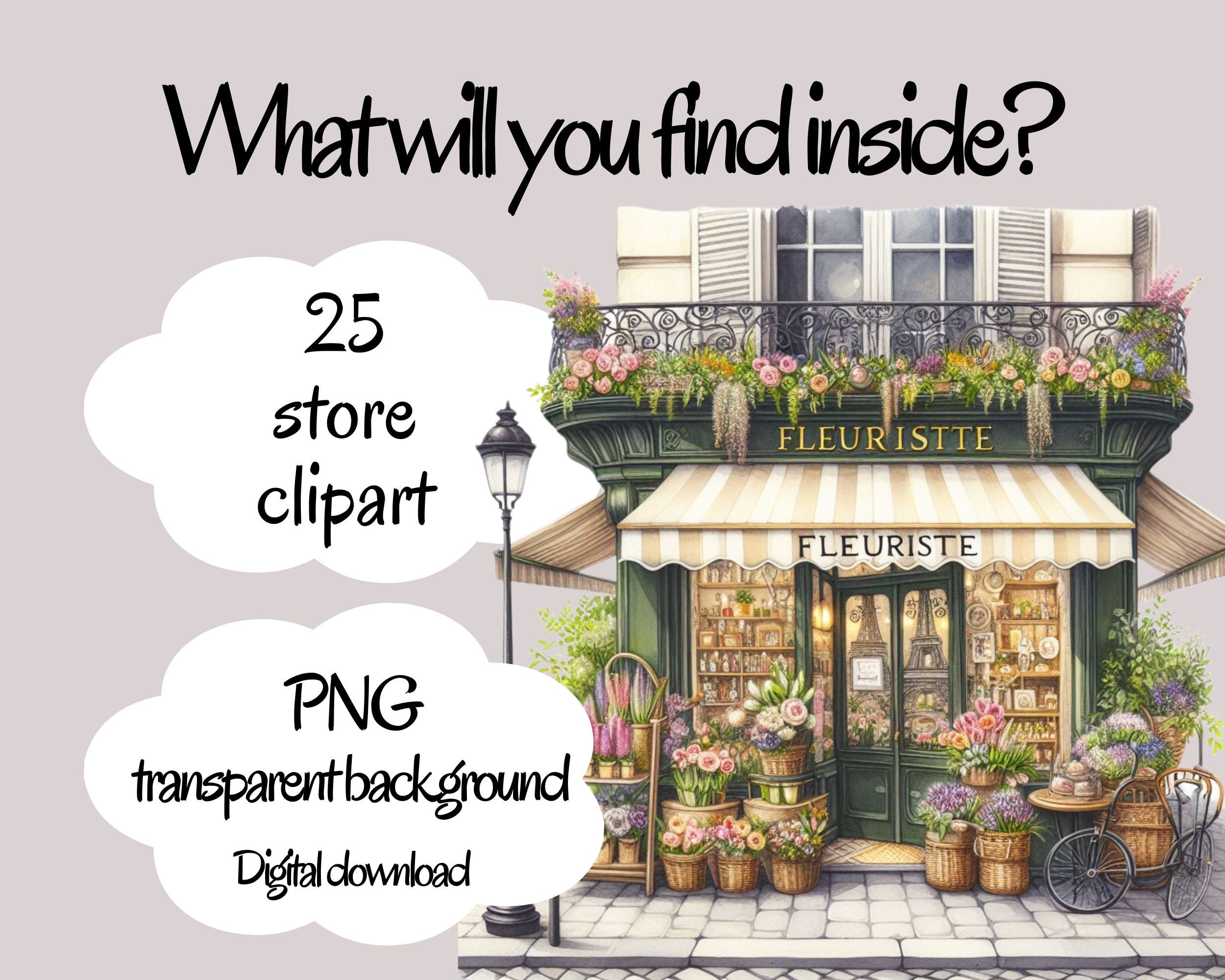 Parisian Store Clipart Watercolor Set, Parisian Restaurant, French Cafe ...