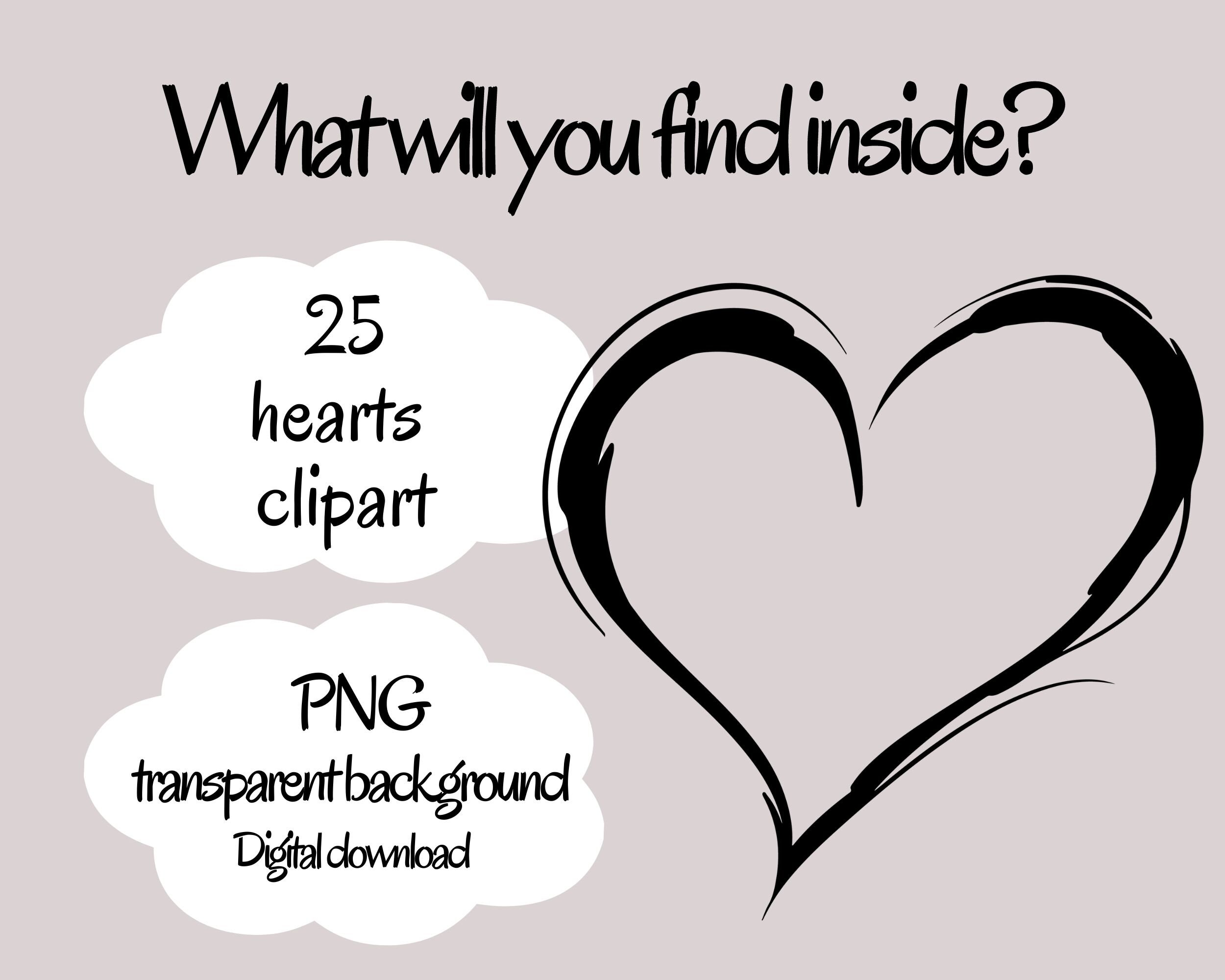 Black Hearts Bundle, Heart Png, Clipart Doodle Heart, Hand Drawn Heart ...