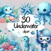 Magic Sea Creatures Clipart Bundle, Blue Sea Watercolor Cute Clipart ...