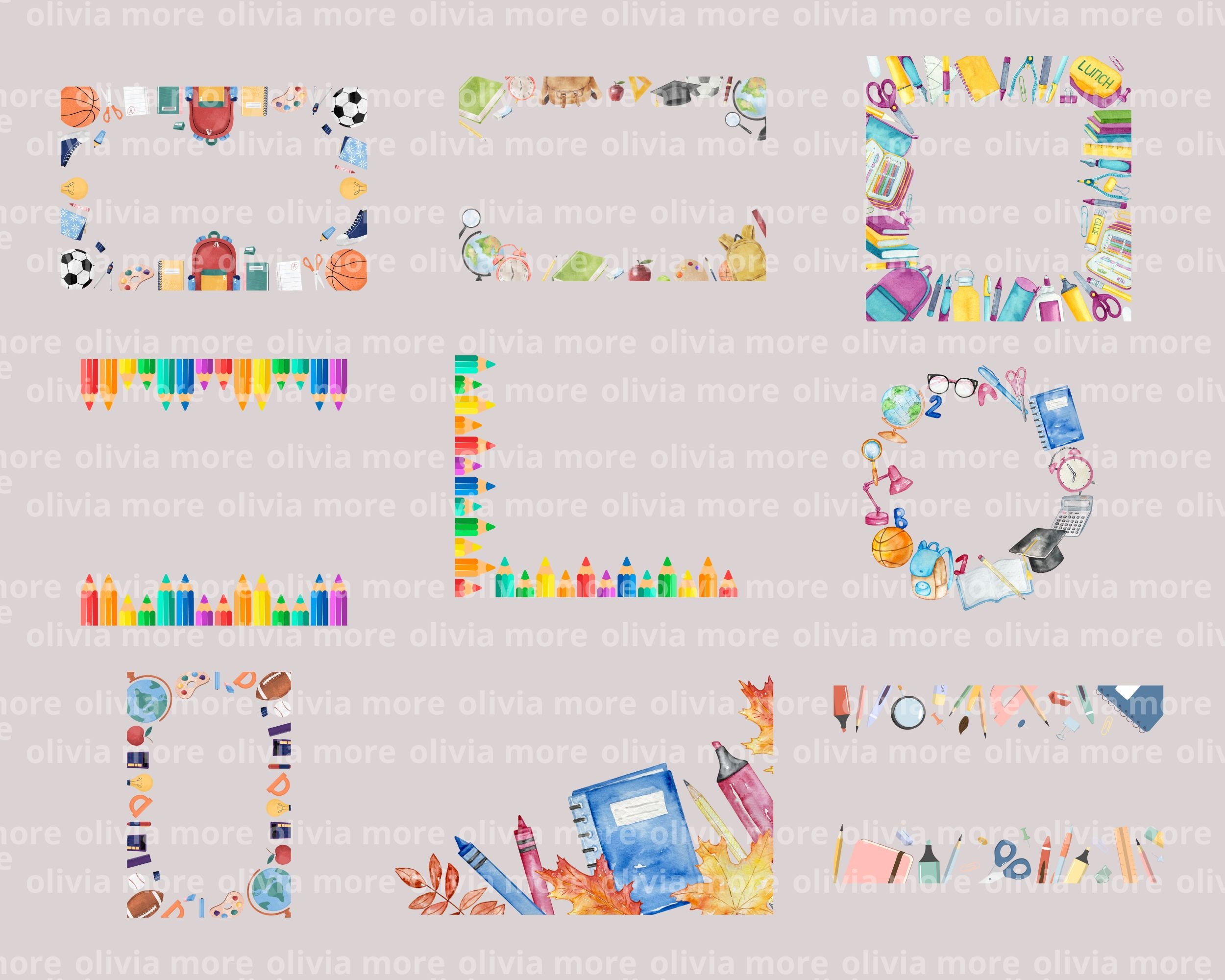 Watercolor School Clipart Teacher Clipart, CLASSROOM BORDER PNG ...