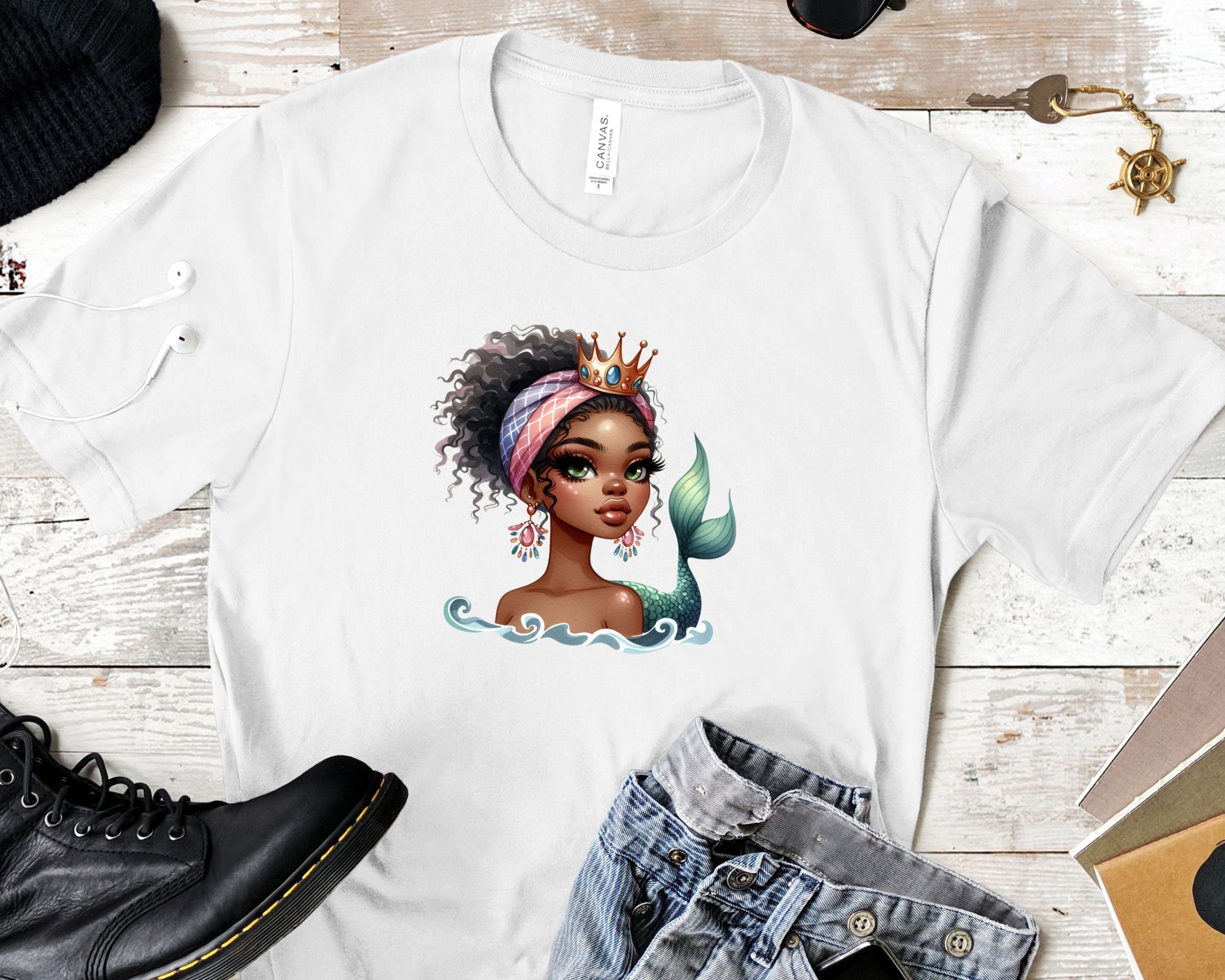 Mermaid Clipart Bundle, Watercolor Cute Afro Mermaid Clipart Png, Cute ...