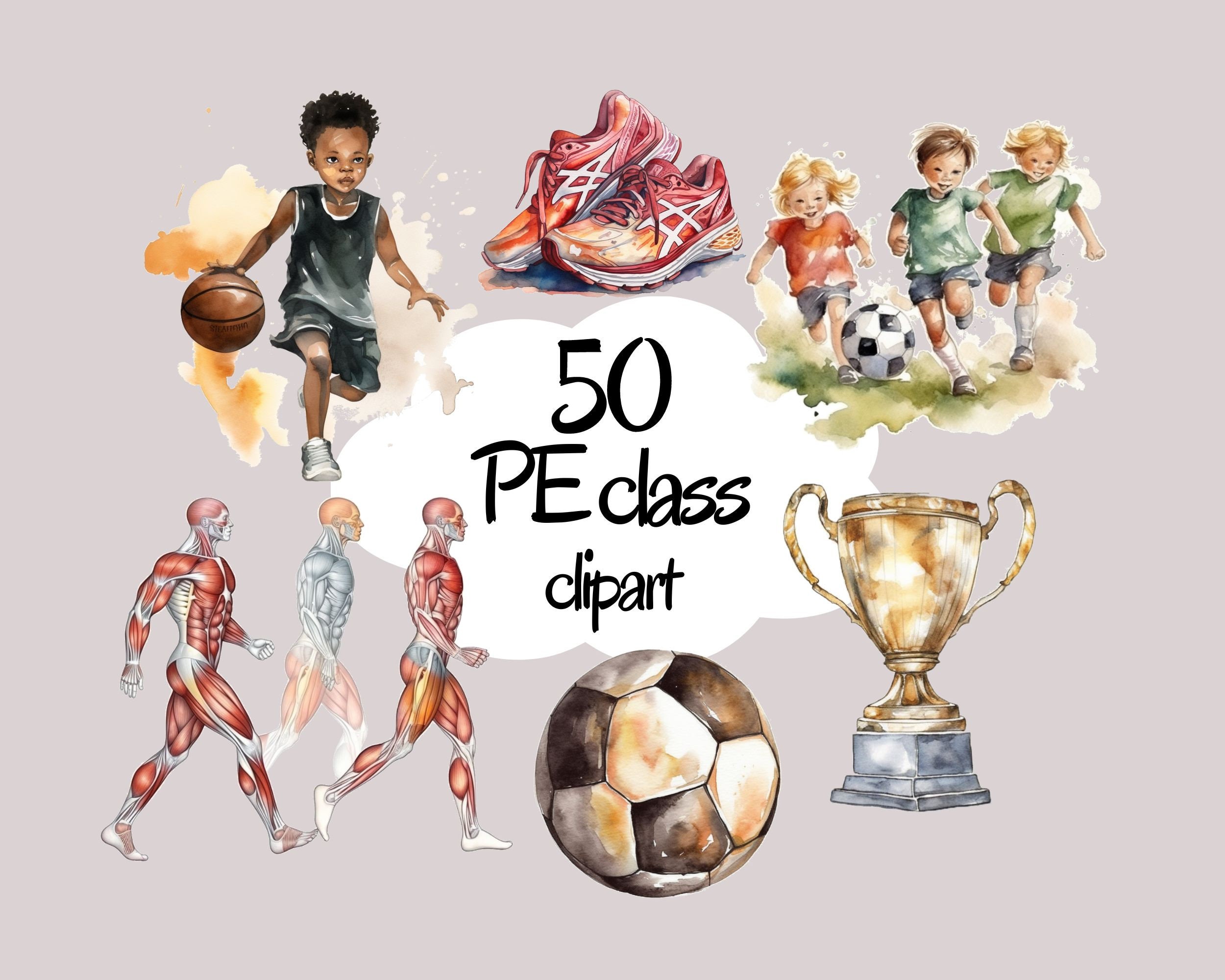 Watercolor School PE Class Clipart Teacher Clipart Learn English PNG ...
