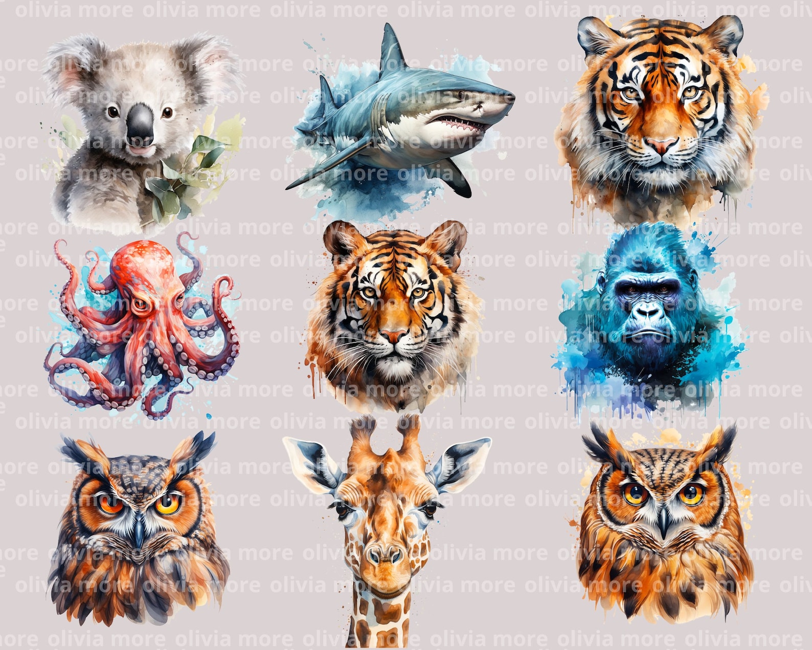 Watercolor Animals Clipart, Colorful Safari Illustrations, Painted ...