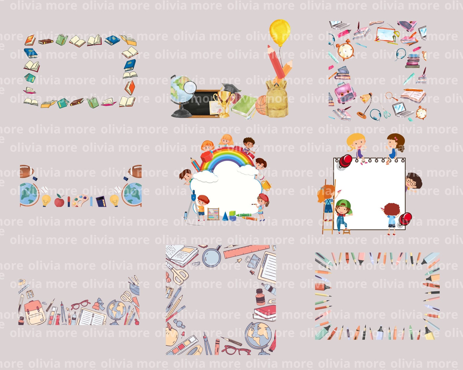 Watercolor School Clipart Teacher Clipart, CLASSROOM BORDER PNG ...