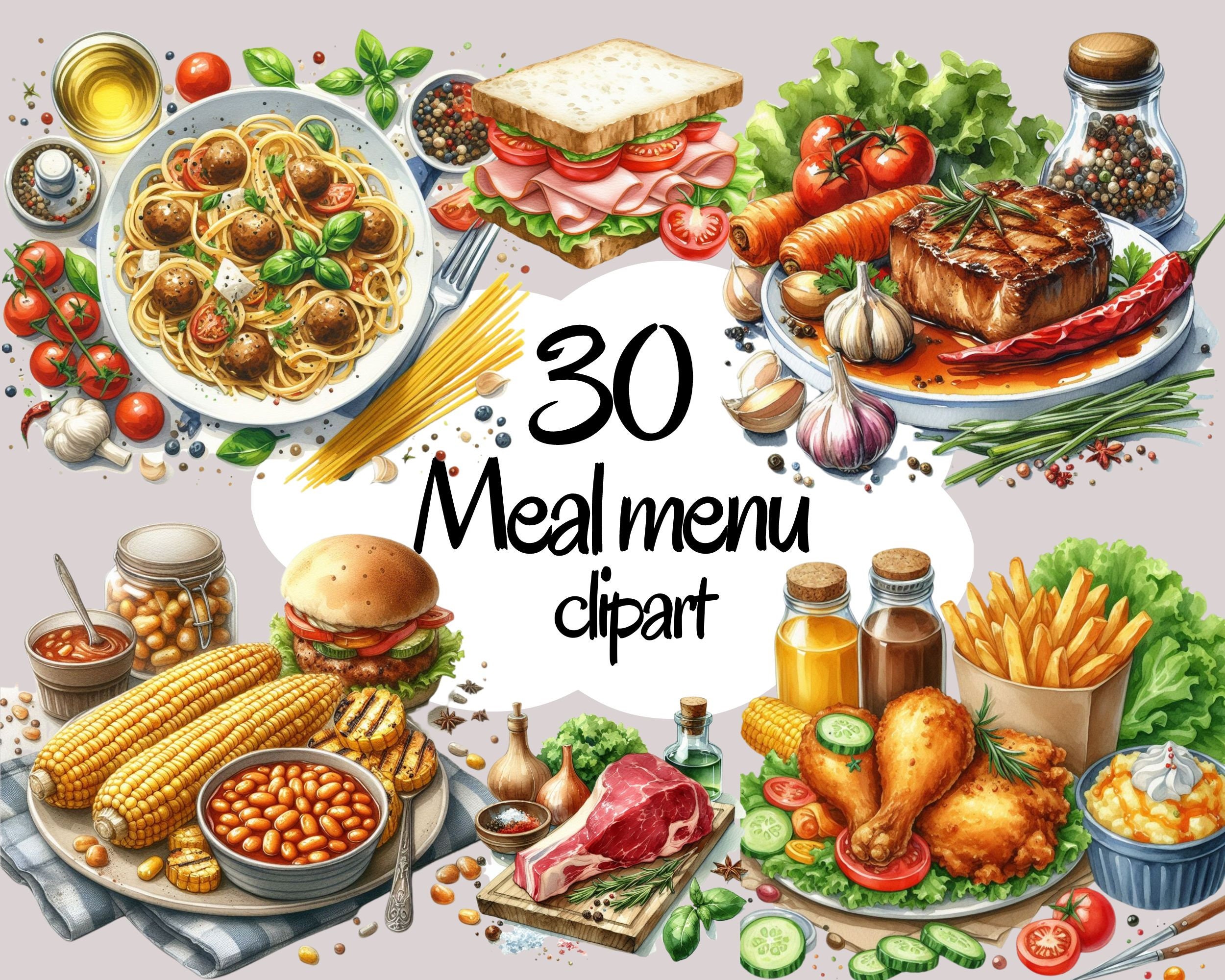 Meal Menu Clipart, Watercolour Menu Clip Art PNG, Transparent ...