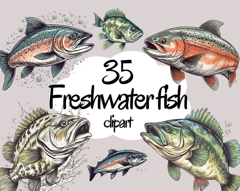 Freshwater Fish Clipart, Fish Clipart, Bass Fish, Printable Watercolor ...