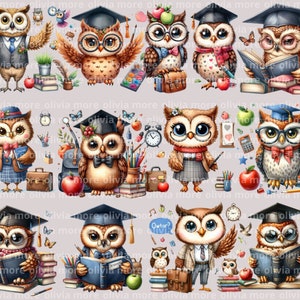 Watercolor Back to School Clipart Owl Student, Backpack, Notebook ...