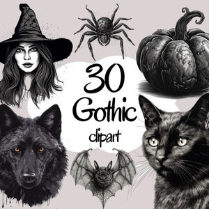 Gothic Clipart Vintage Halloween Clipart Retro, Black and White ...