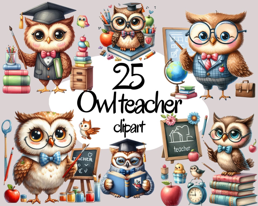 Watercolor Back to School Clipart Owl Student, Backpack, Notebook ...