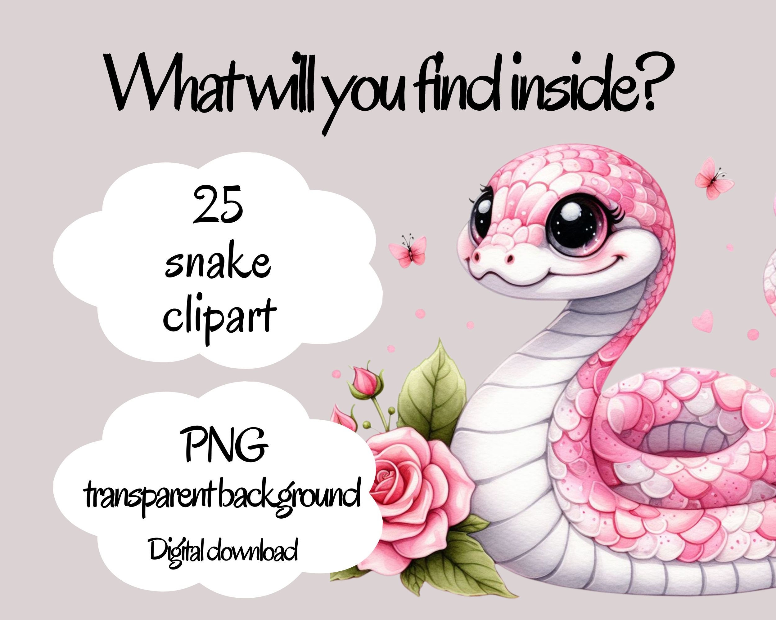 Cartoon Snake Clipart Watercolor Cute Pink Snake Clipart Snake Png Cute ...