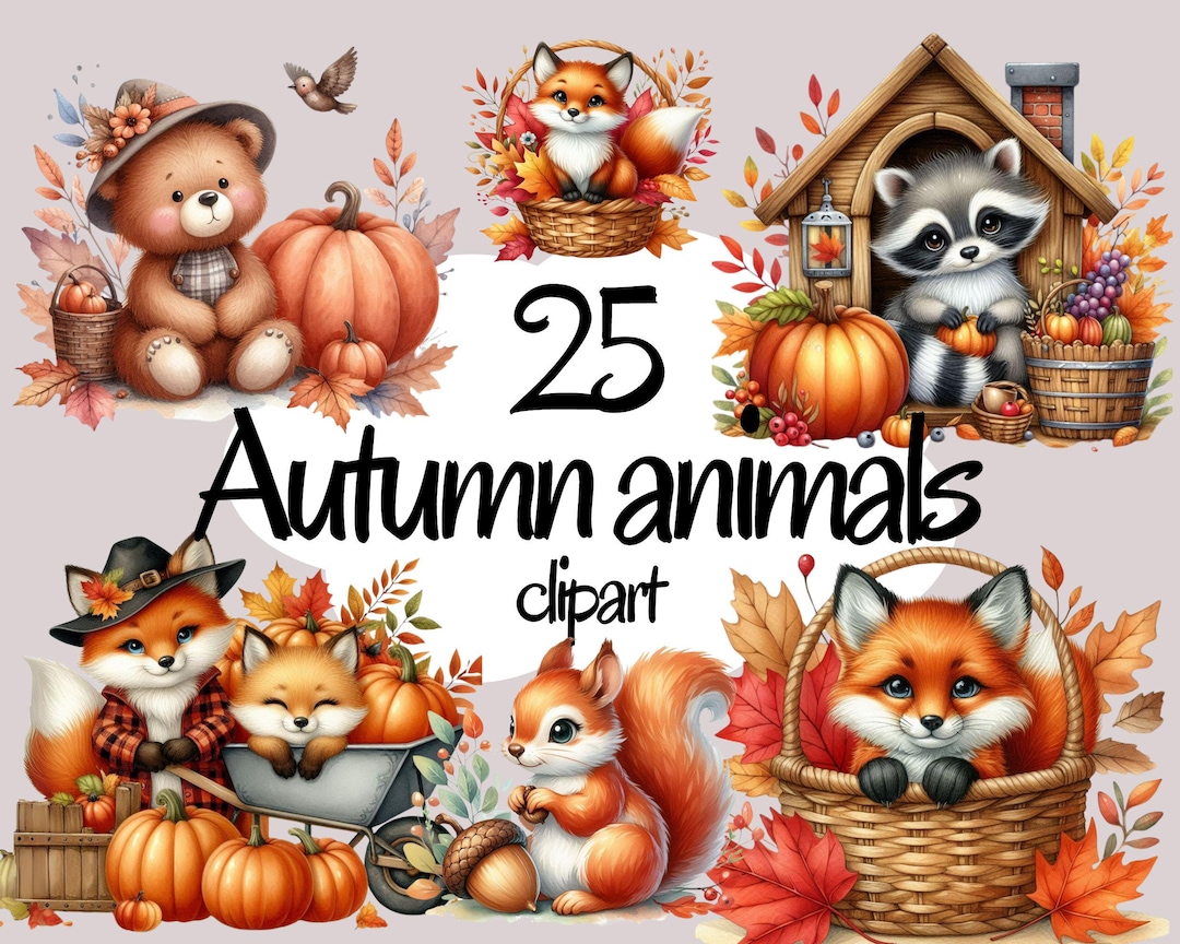 Autumn Animals Clipart Fall Animals Clipart, Cute Pumpkin Clipart ...