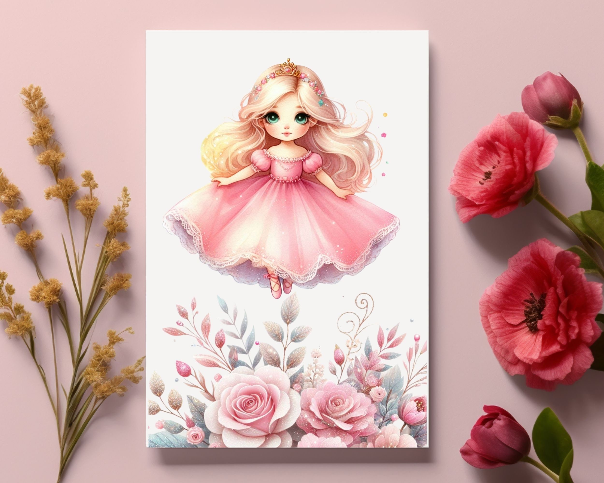 Watercolor Pink Princess Clipart, Little Princess Clipart, Fairytale ...