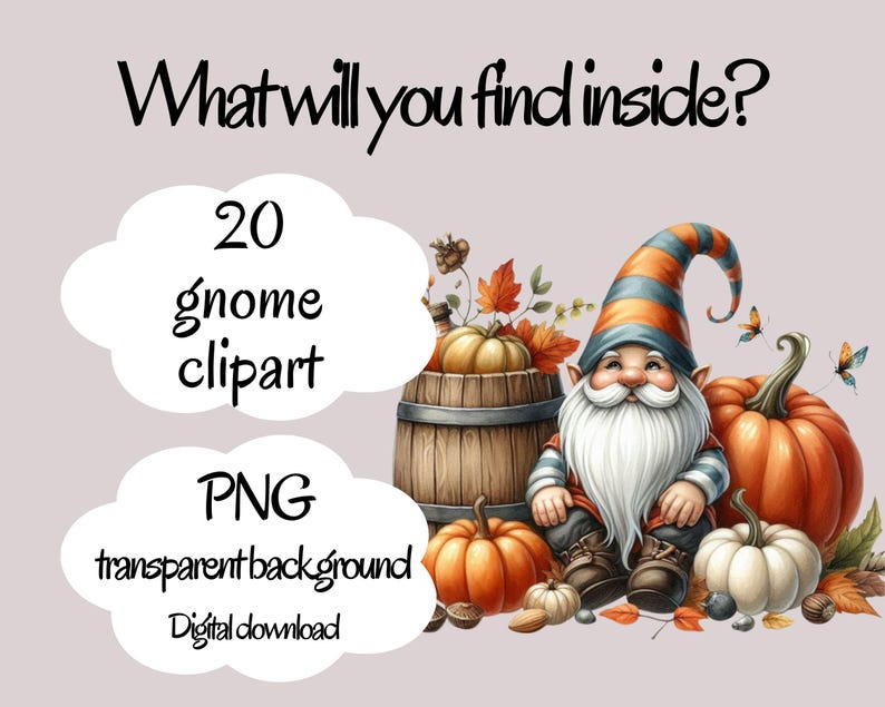 Autumn Gnome Fall Gnome Clipart Bundle Transparent Background Digital ...