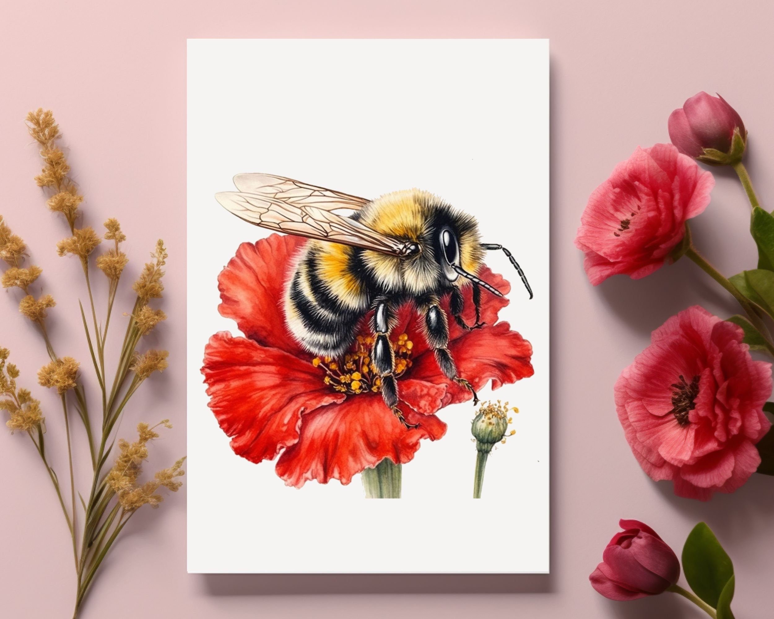 Watercolor Floral Bee Clipart Cute Bees With Flowers and Leaves in PNG ...