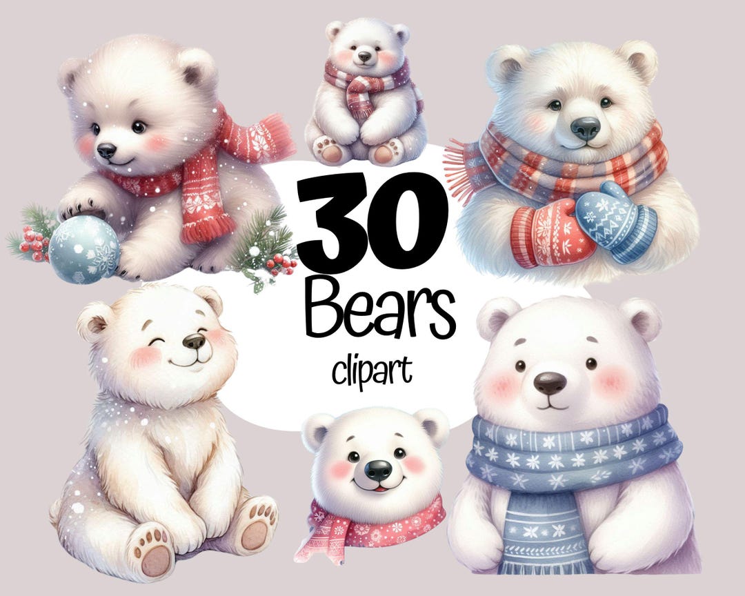 Winter Bears Clipart, Winter Clipart, Cute Animals Clipart, White ...