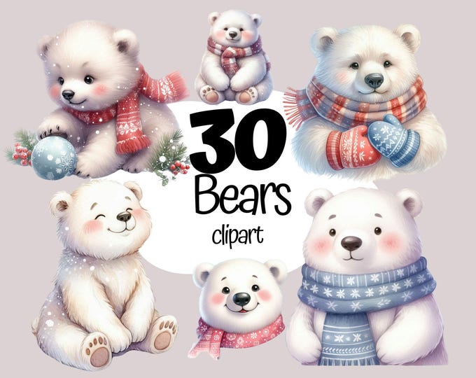 Winter Bears Clipart, Winter Clipart, Cute Animals Clipart, White ...
