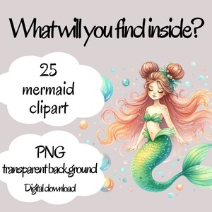 Mermaid Clipart Bundle, Watercolor Cute Mermaid Clipart Png, Cute Sea ...