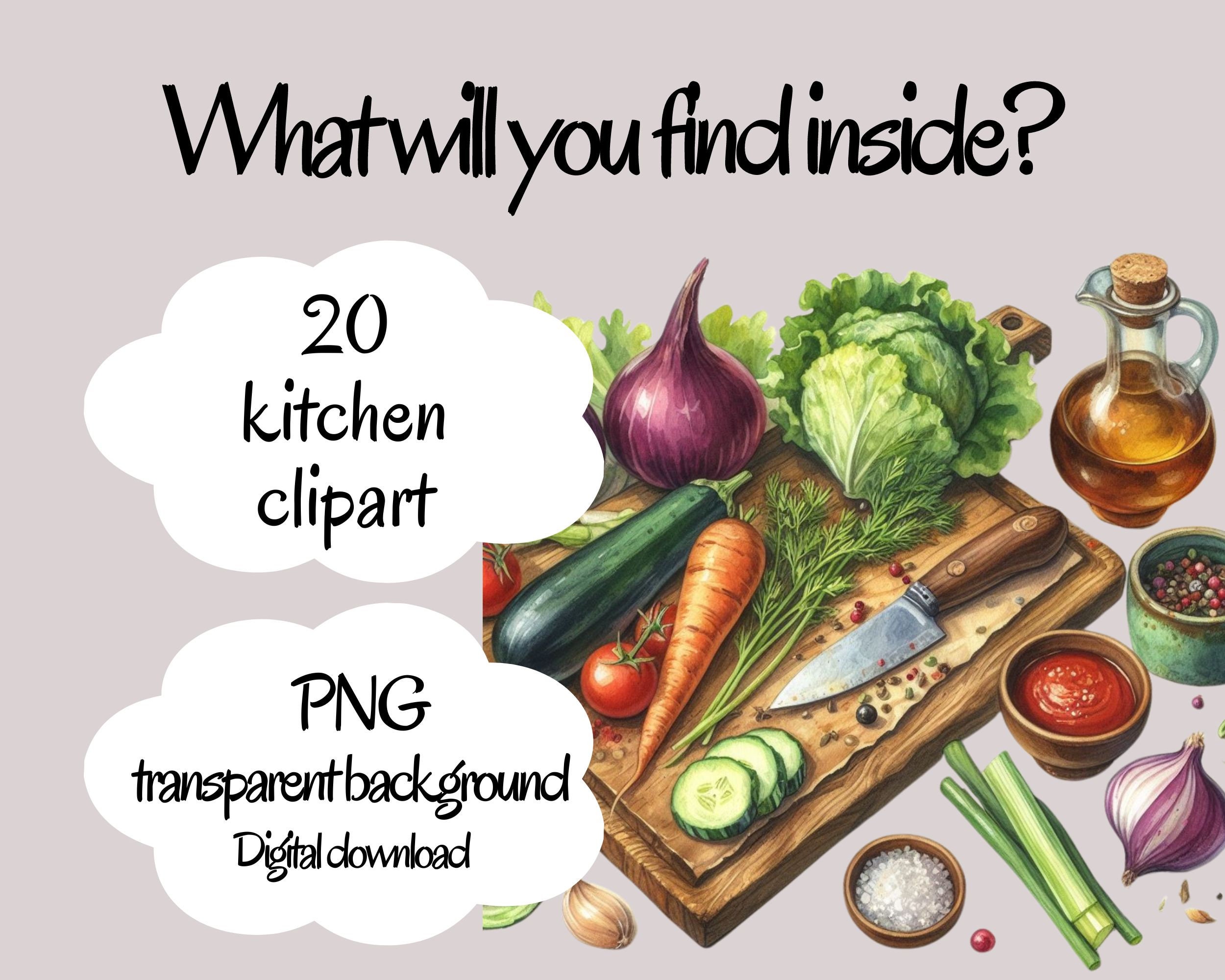 Watercolor Rustic Kitchen Clipart, Rustic Cooking Clipart Bundle ...