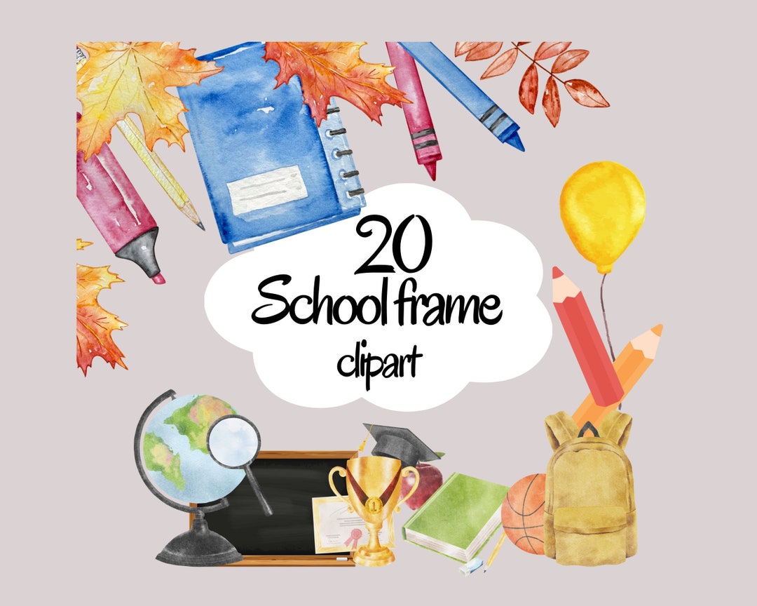 Watercolor School Clipart Teacher Clipart, CLASSROOM BORDER PNG ...