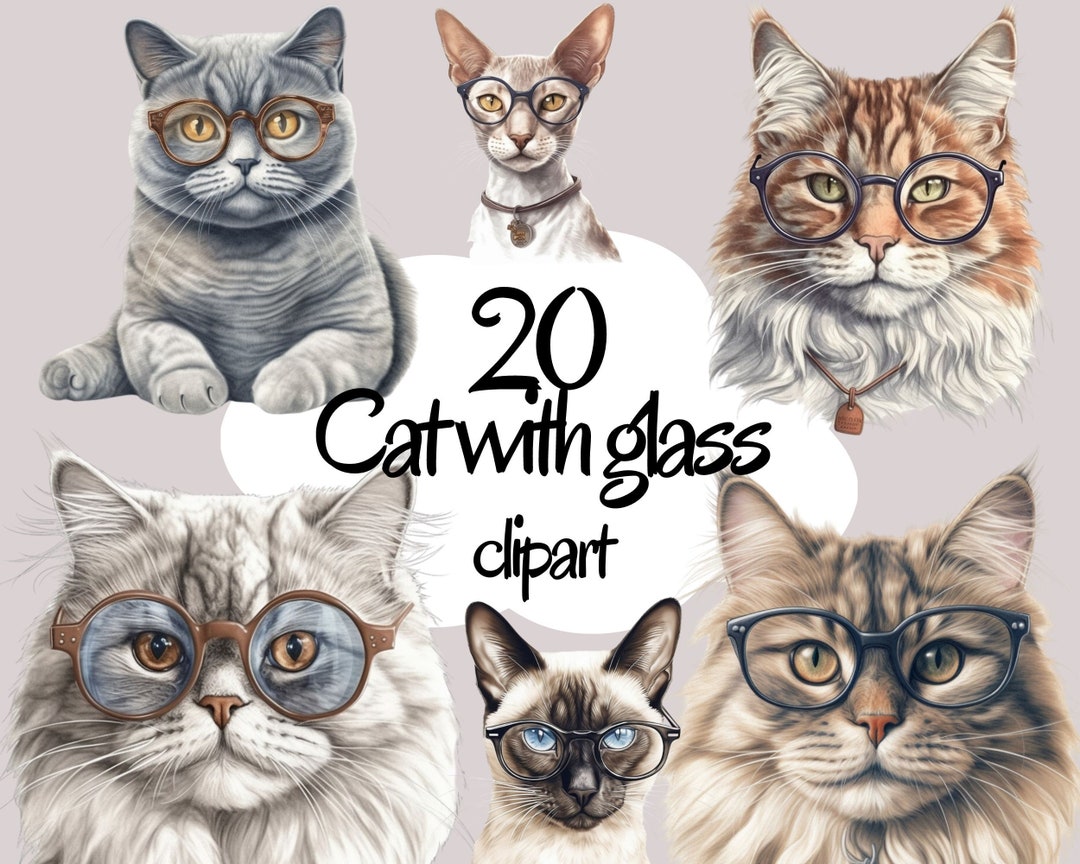 Watercolor Cat Breeds Clipart, Cat With Glasses, Cat Lovers ...