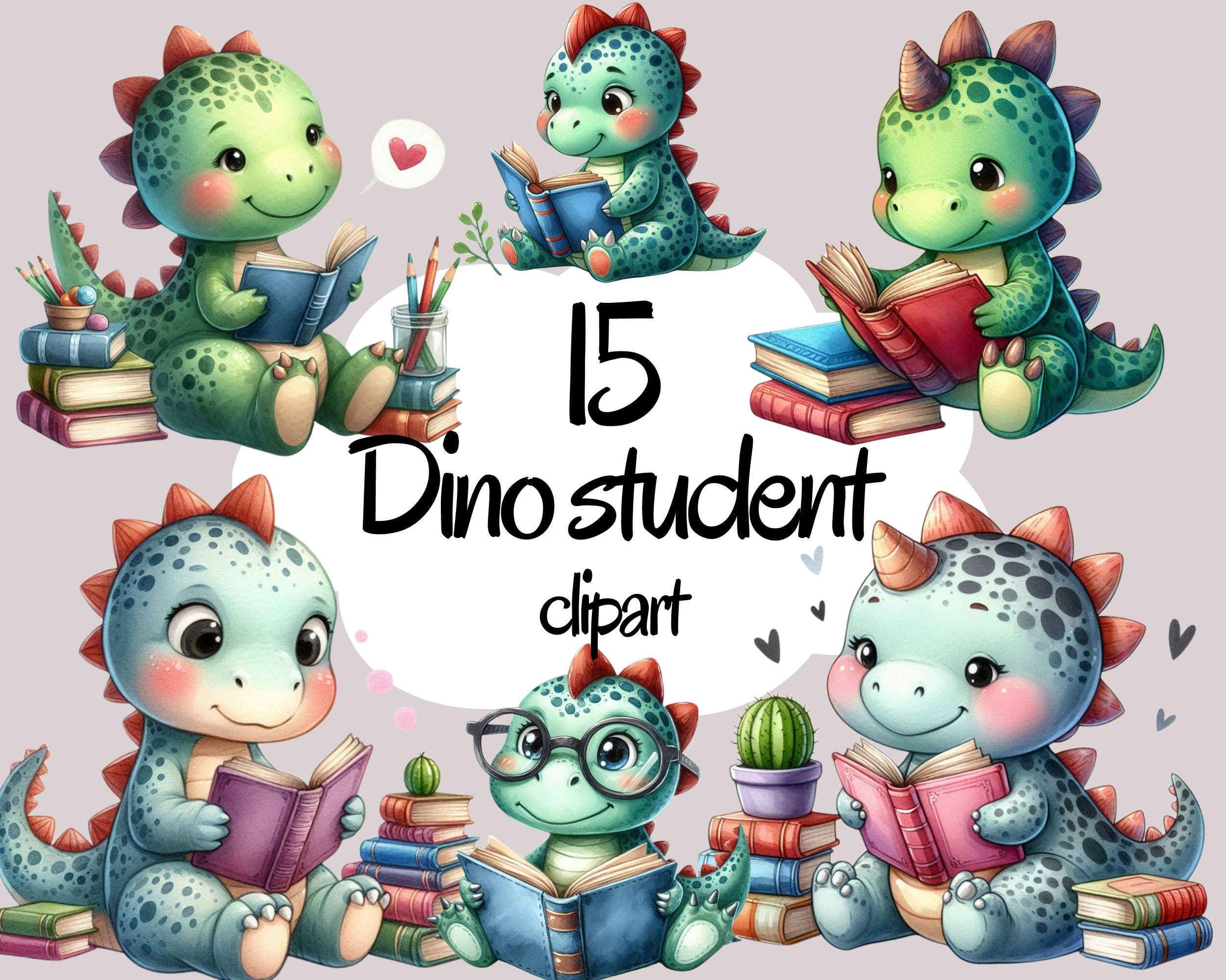 Watercolor Dino Student, Back to School Clipart, Backpack, Notebook ...