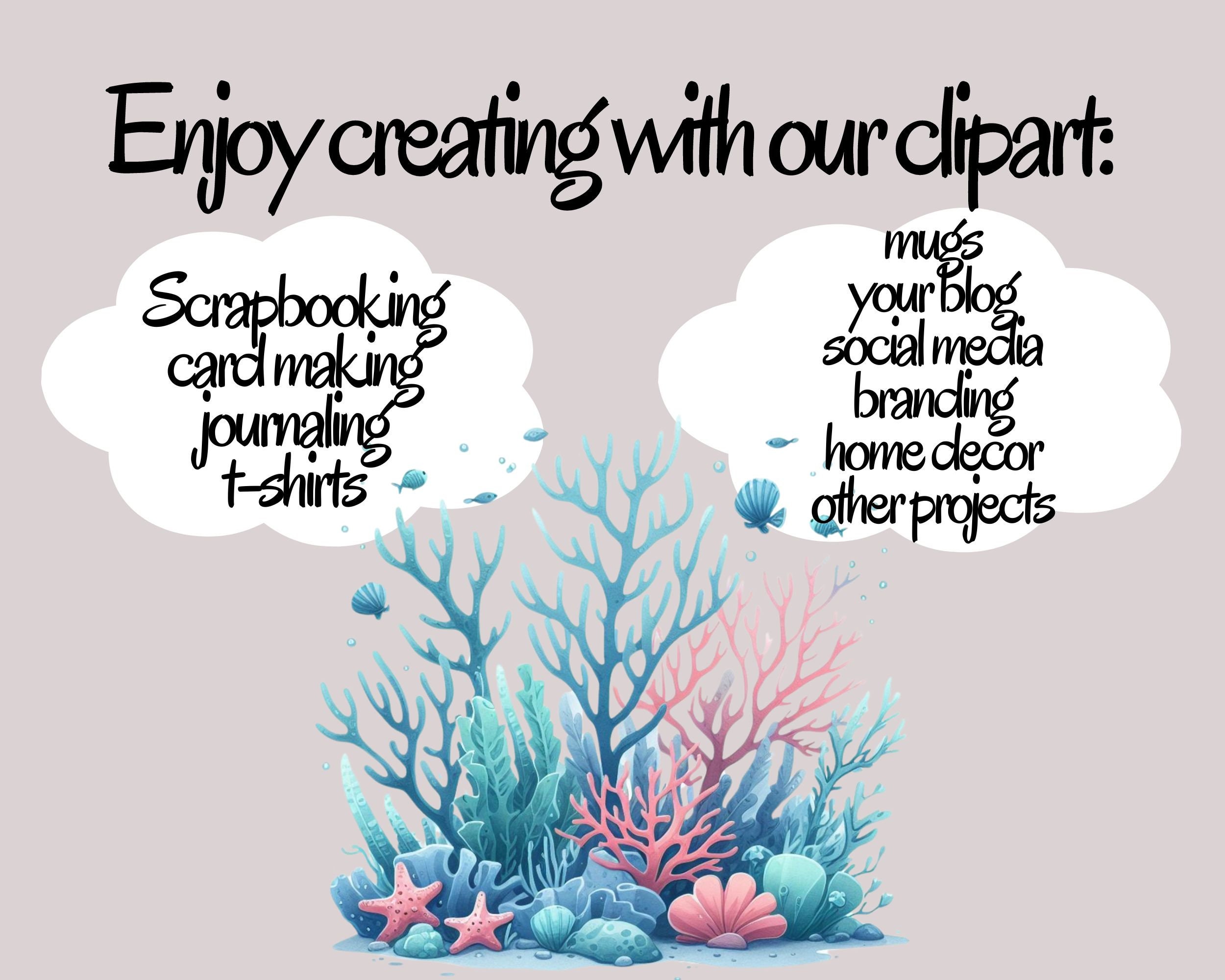 Magic Sea Creatures Clipart Bundle, Blue Sea Watercolor Cute Clipart ...