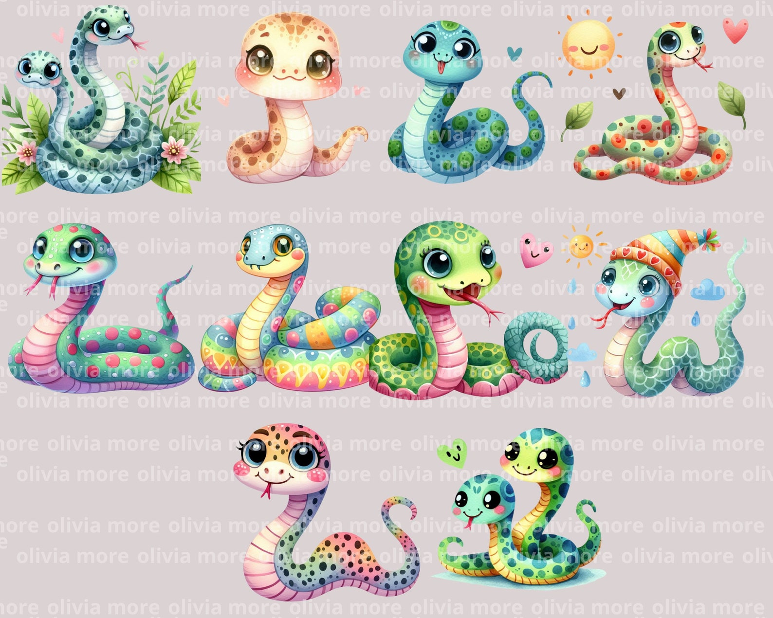 Cartoon Snake Clipart Watercolor Cute Snake Clipart Snake Png Cute ...