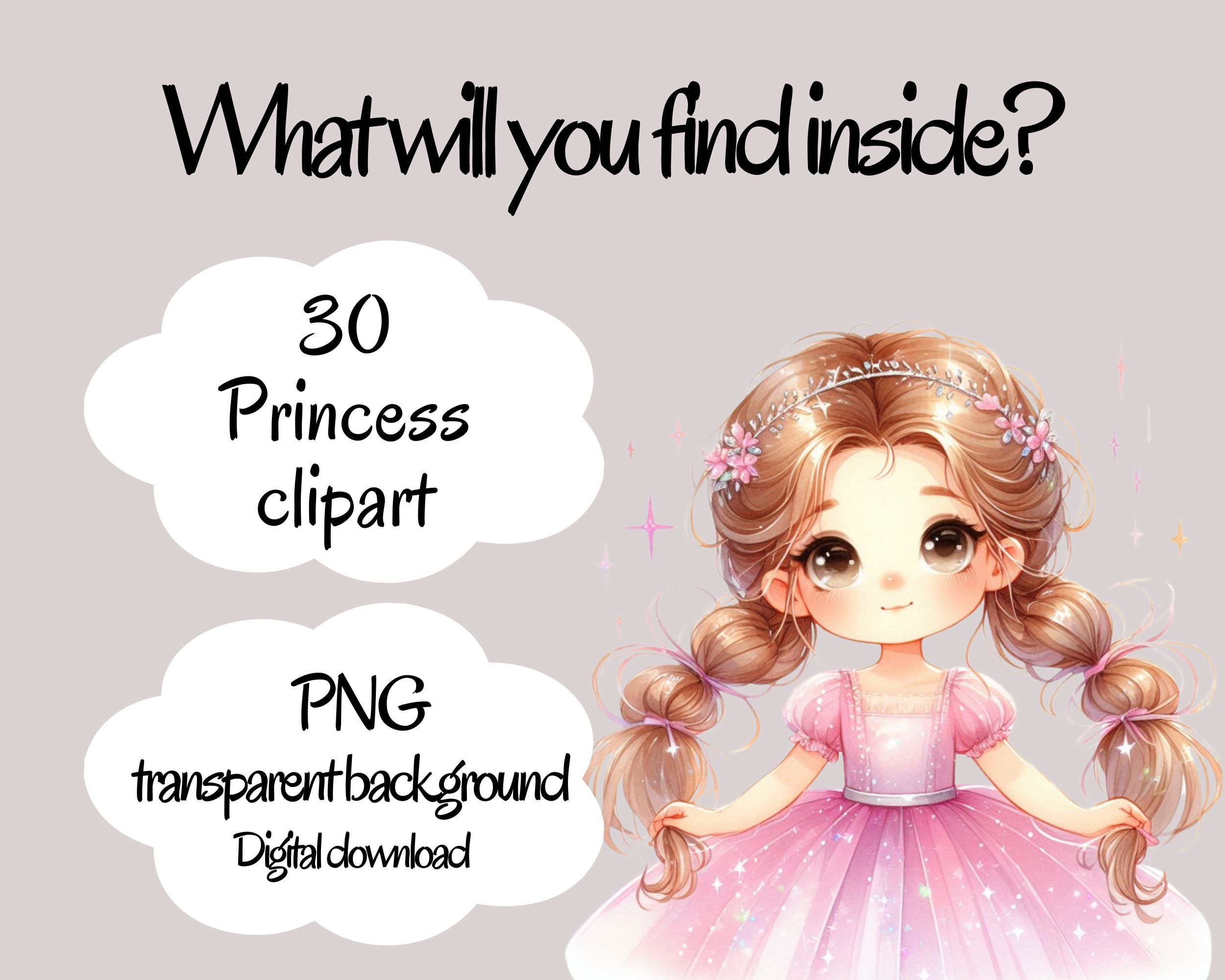 Watercolor Pink Princess Clipart, Little Princess Clipart, Fairytale ...