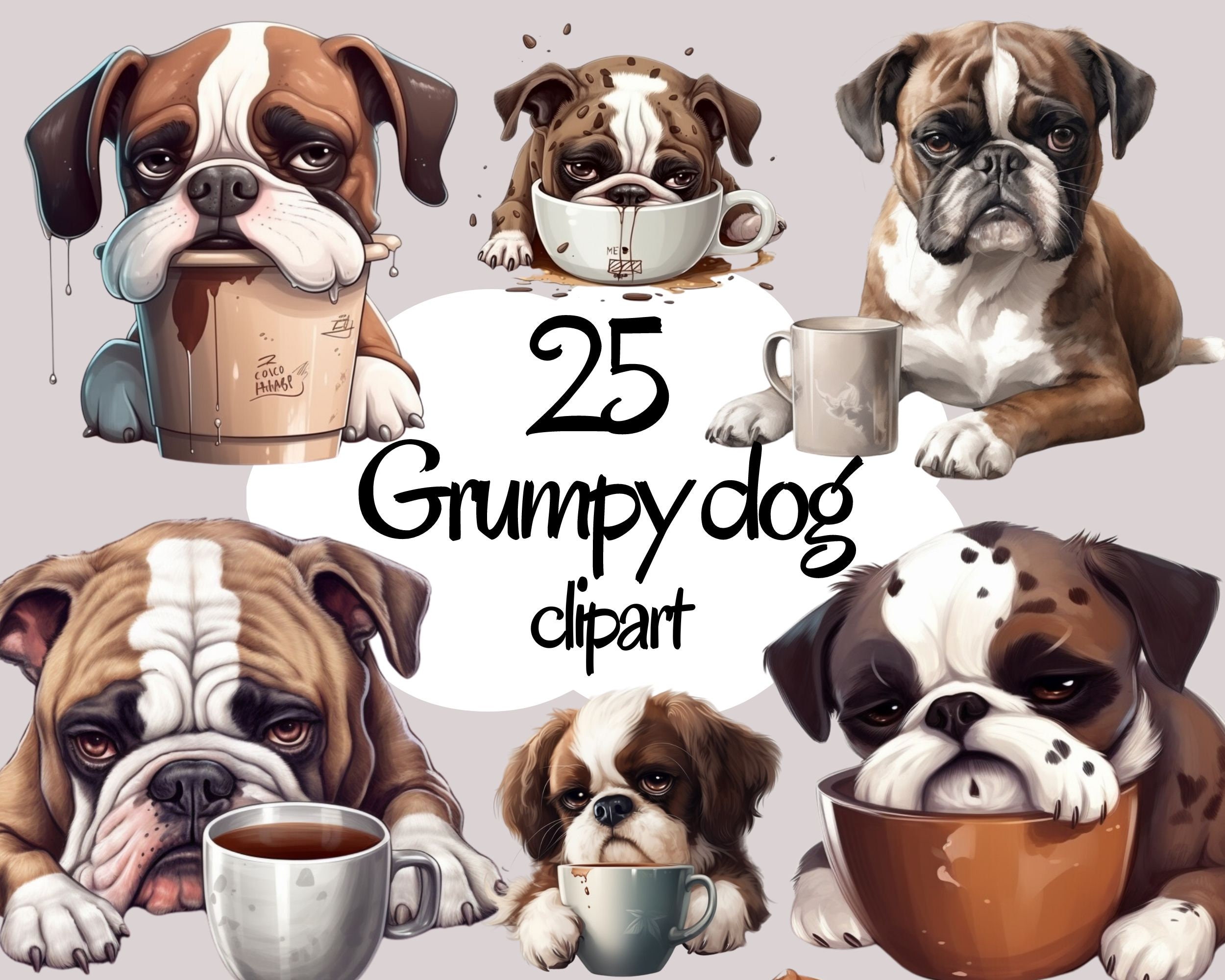 Grumpy Dog Clipart, High Quality Coffee Dog, Transparent PNG, Instant ...