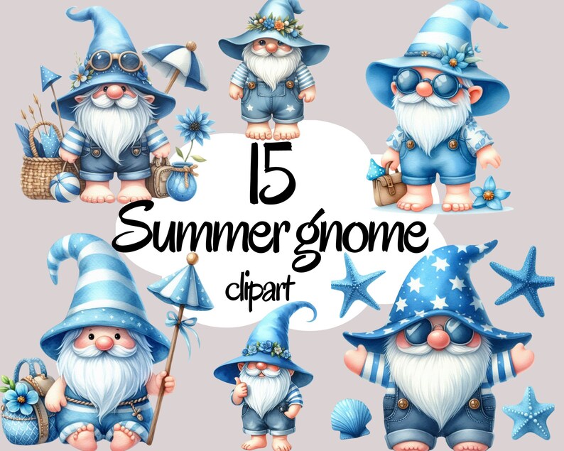 Starfish Gnome Clipart Bundle Watercolor Summer Beach Gnome Nursery ...