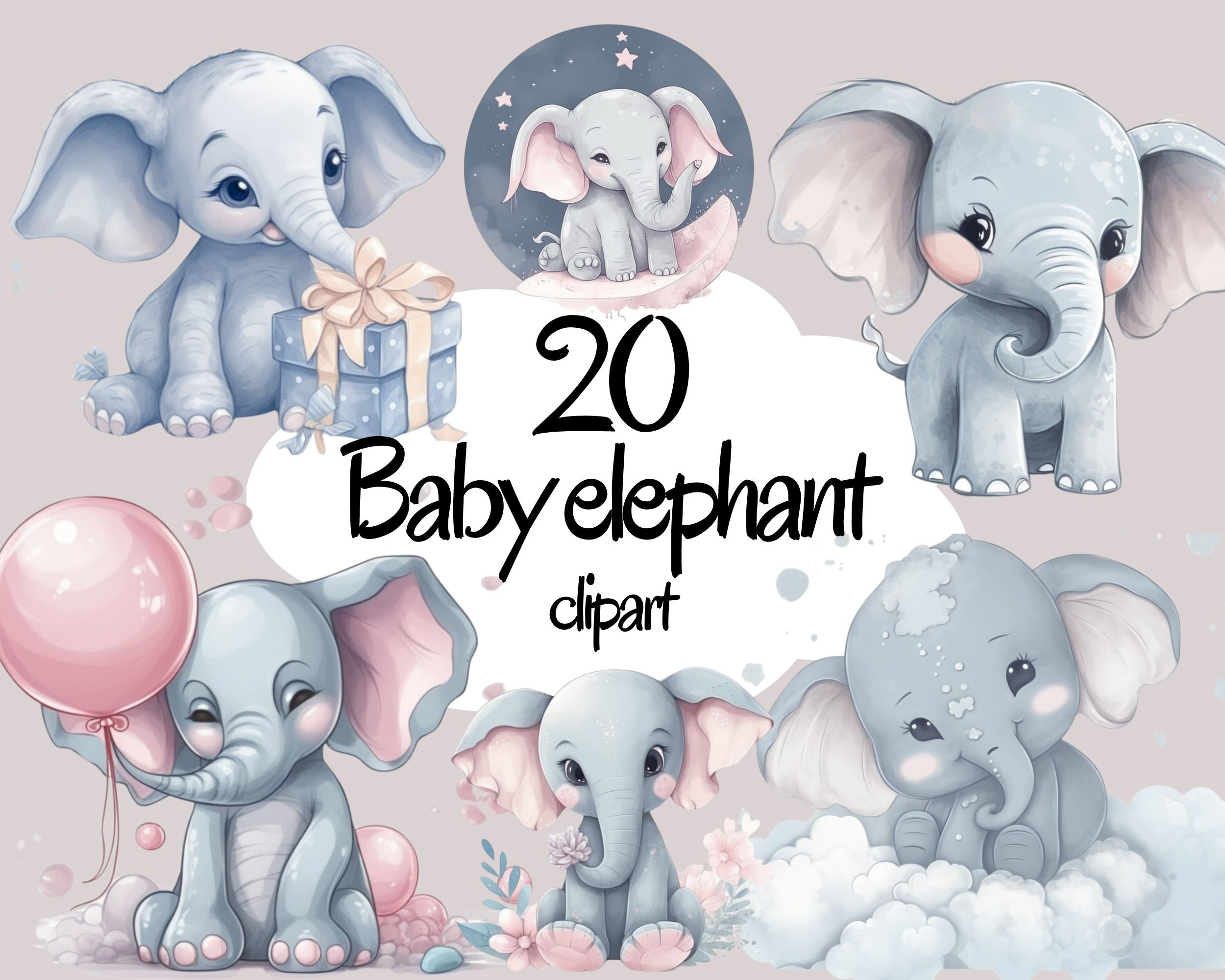 Watercolor Elephant Clipart, Elephant PNG, Jungle Animal Clipart ...