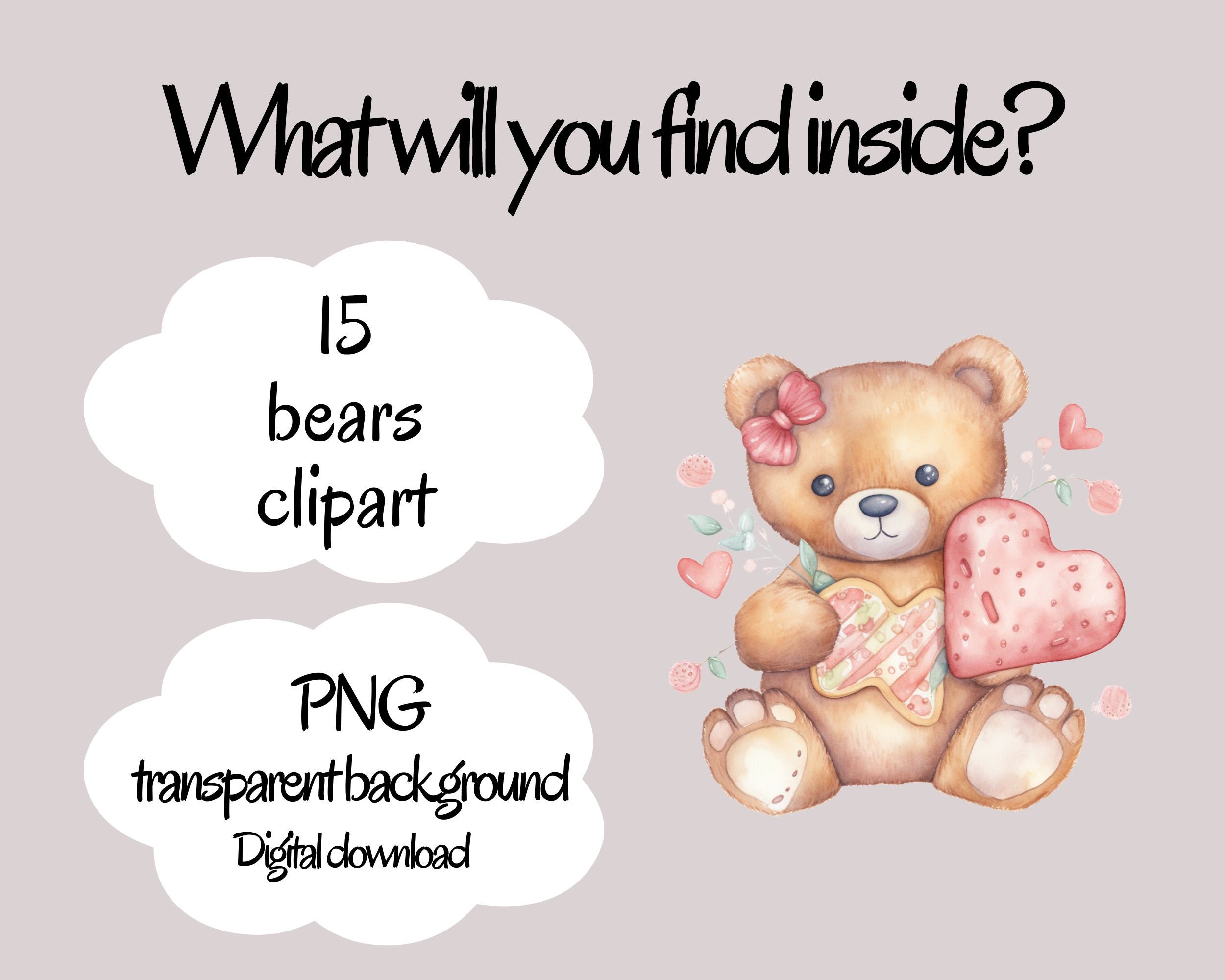 Watercolor Love Bears Clipart, PNG Valentines Day Clipart, Valentines ...