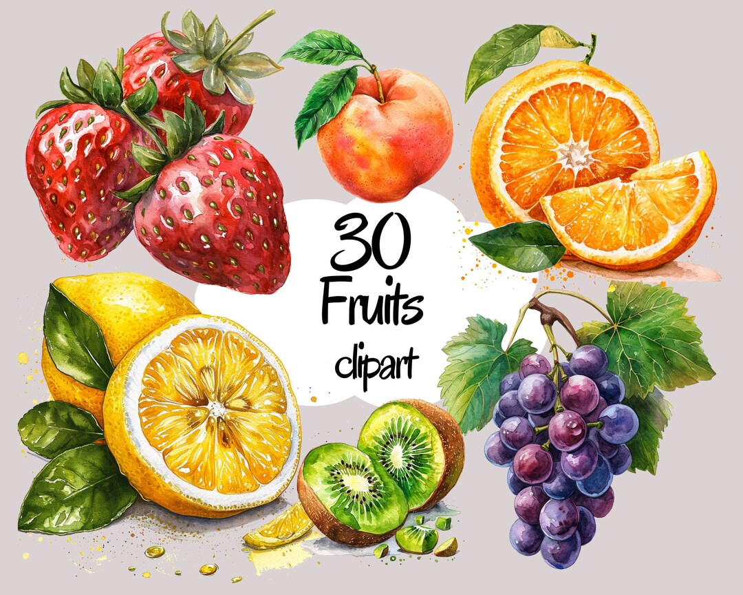 Watercolor Fruits PNG Clipart Bundle, Apple, Lemon, Orange Fruits ...