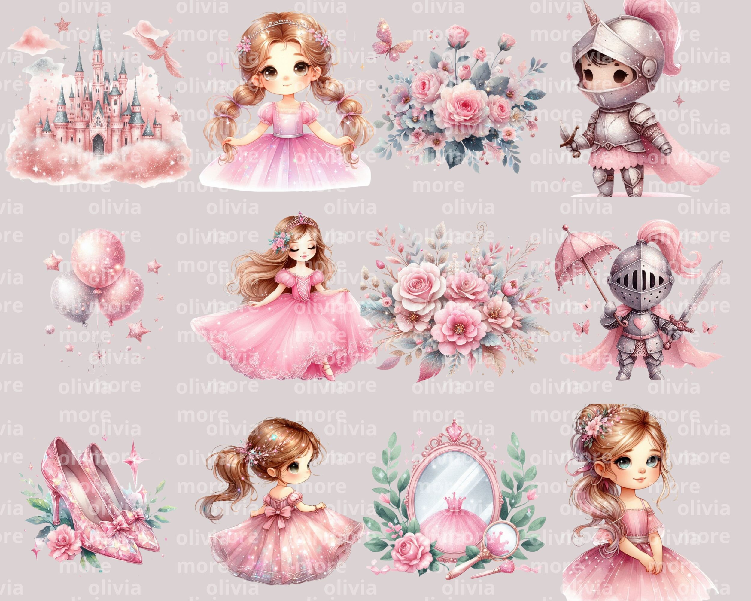 Watercolor Pink Princess Clipart, Little Princess Clipart, Fairytale ...