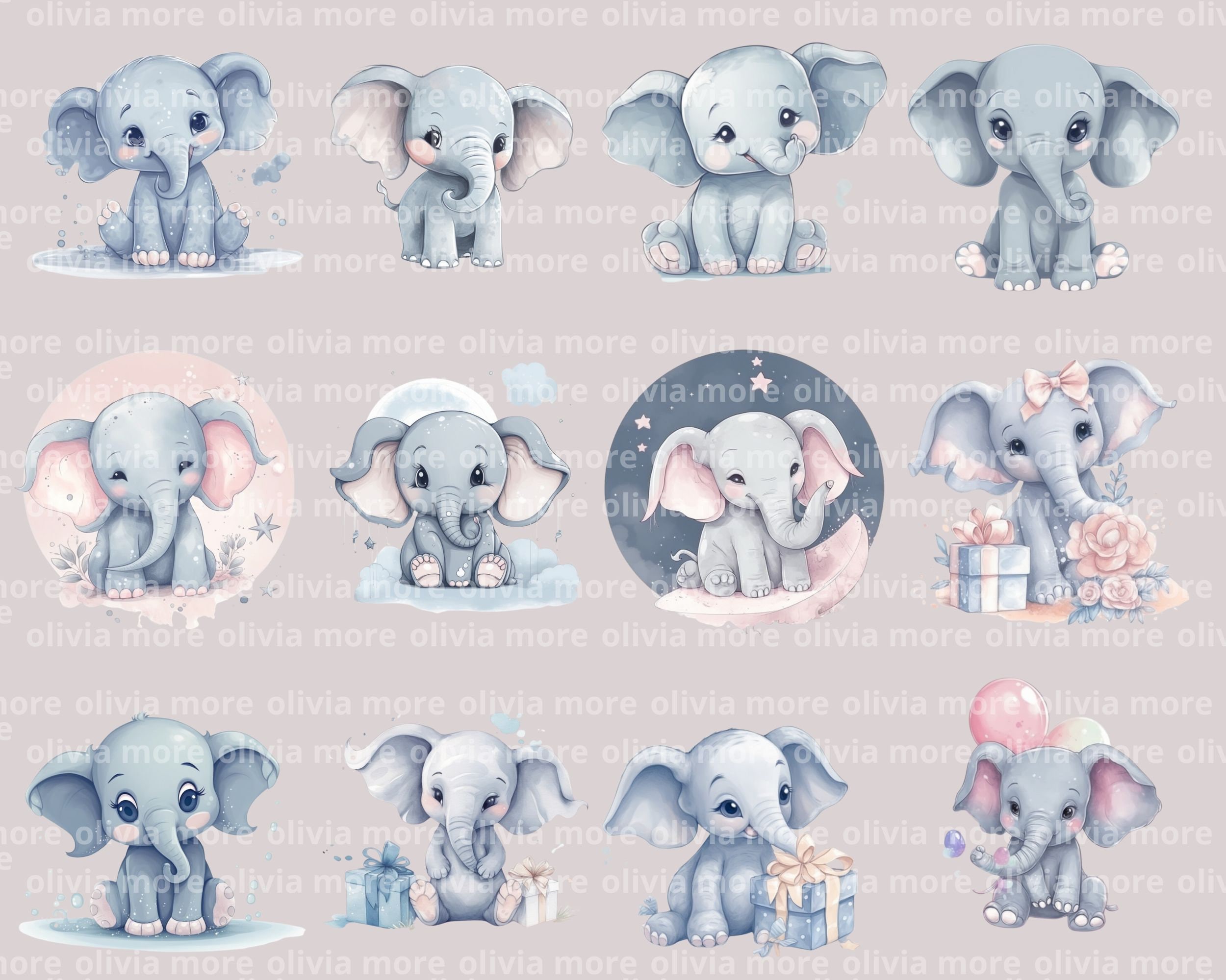 Watercolor Elephant Clipart, Elephant PNG, Jungle Animal Clipart ...