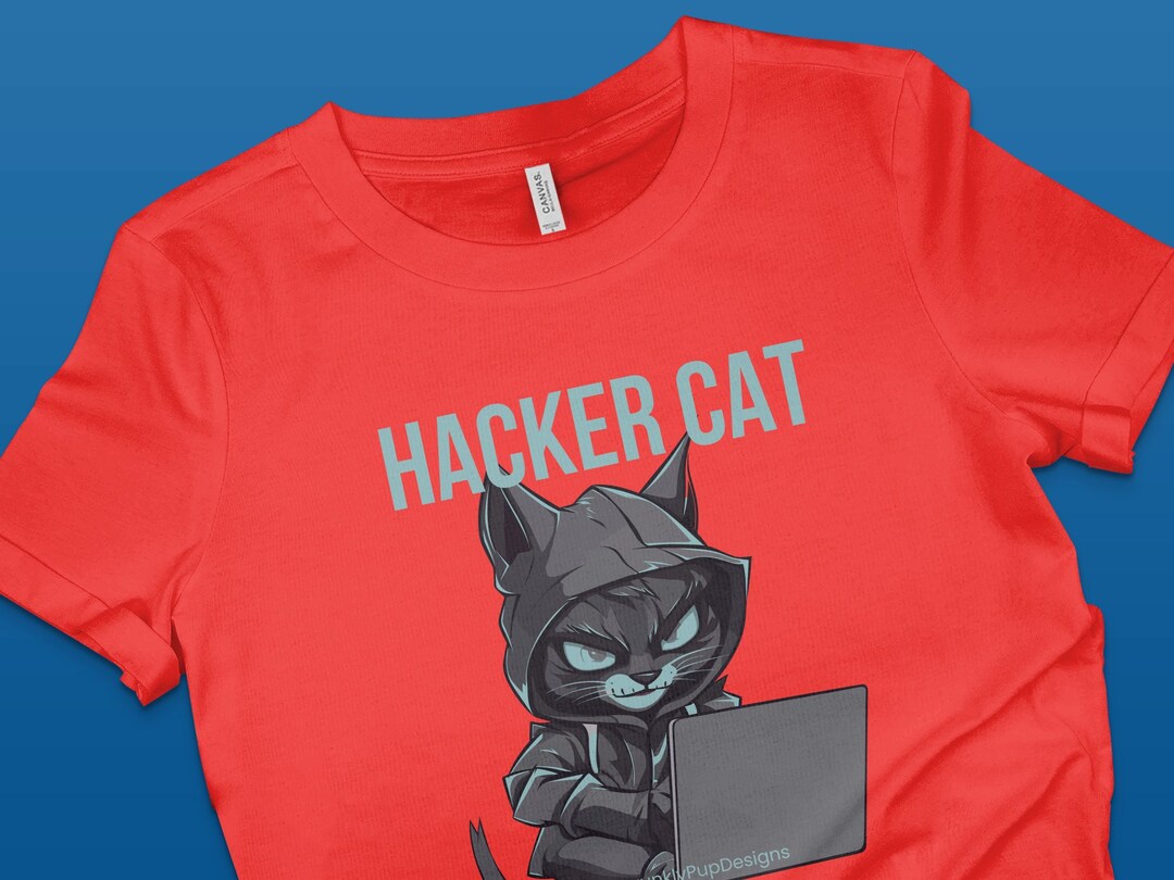 Funny Cat T-shirt, Hacker T-shirt Funny Cybersecurity Cat in Hoodie, Geeky Nerd Kitty Tee ...