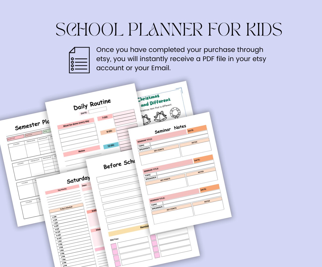 Kids School Planner, Student Agenda, Academic Organizer, Child's ...