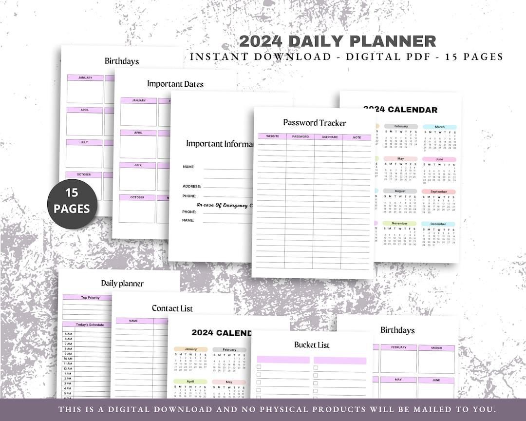 2024 Daily Planner Printable BUNDLE, 2024 Daily Planner Printable, A4 ...